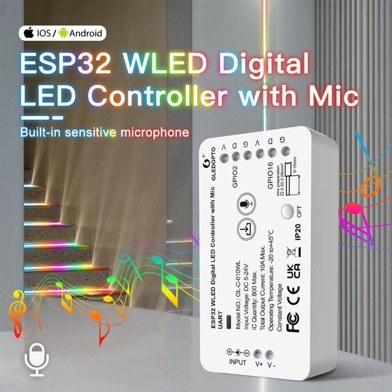 Gledopto ESP32 WLED Digital LED Controller mit Mikrofon, 33,42