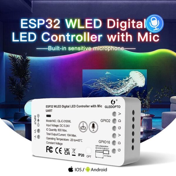 Gledopto ESP32 WLED Digital LED Controller mit Mikrofon, 33,42